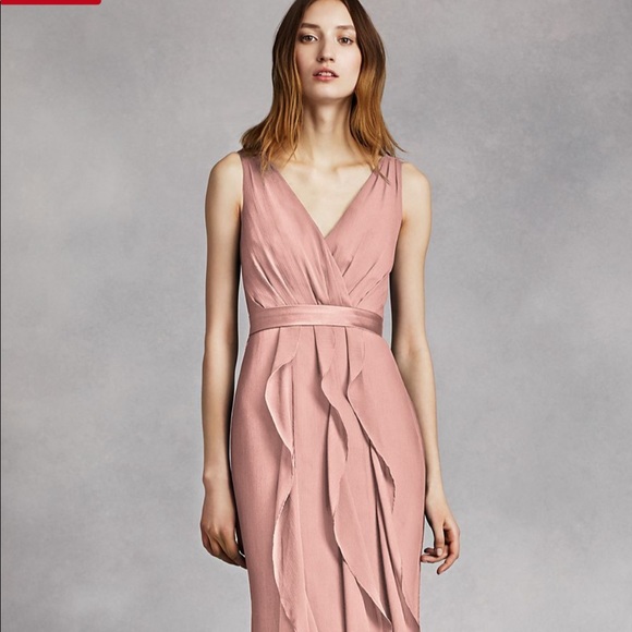 White By Vera Wang Dresses Vneck Wrapped Bodice Dress With Satin
